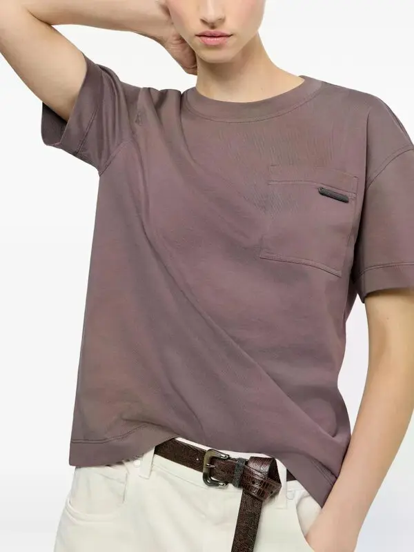 Brunello Cucinelli Cotton Jersey T-shirt With Monili Pocket Detail - Brown