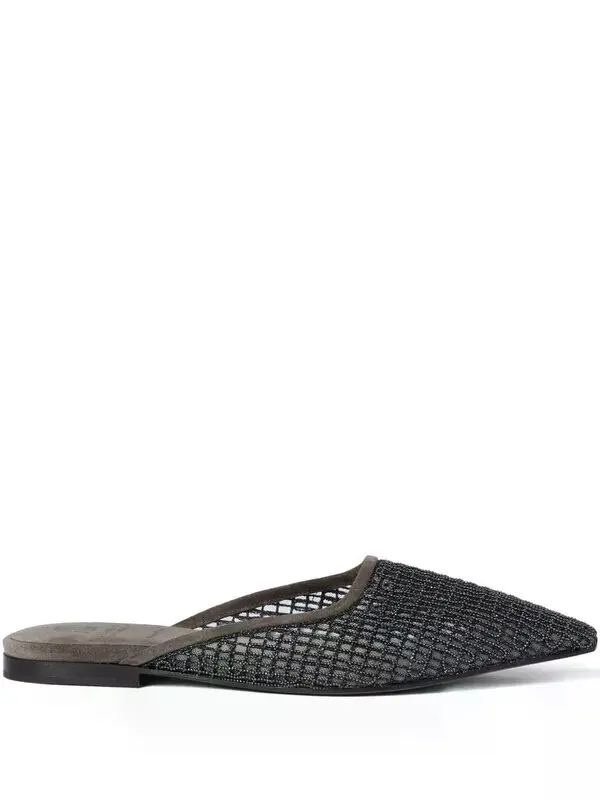 Brunello Cucinelli Monili-embroidered Net Flat Mules - Brown