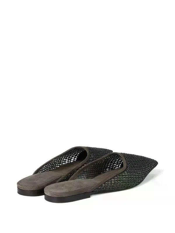 Brunello Cucinelli Monili-embroidered Net Flat Mules - Brown