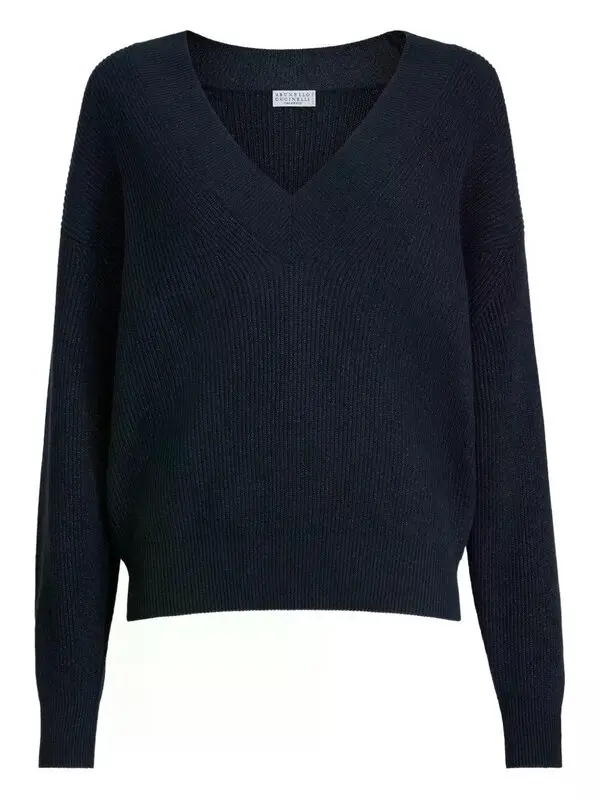 Brunello Cucinelli Ribbed V-neck Sweater - Blue