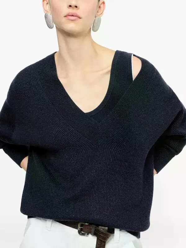 Brunello Cucinelli Ribbed V-neck Sweater - Blue