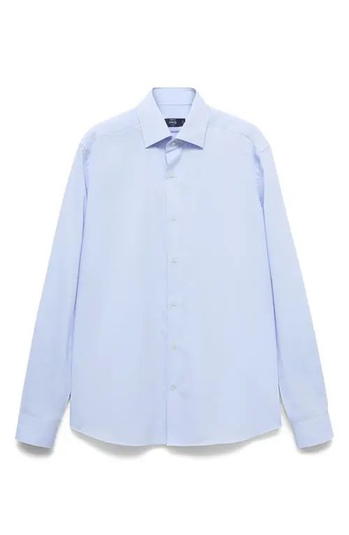 Mango Slim Fit Cotton Blend Button-up Shirt - Sky Blue