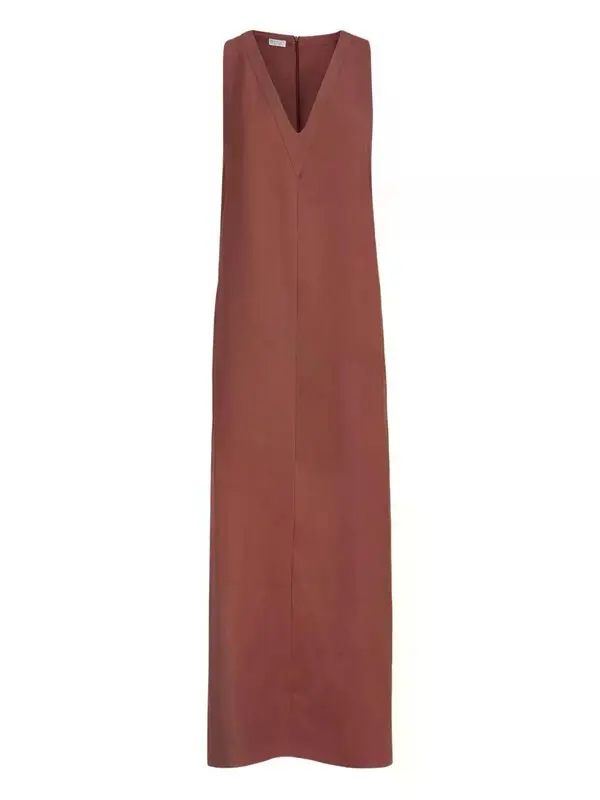 Brunello Cucinelli V-neck Monili-detail Midi Dress - Orange