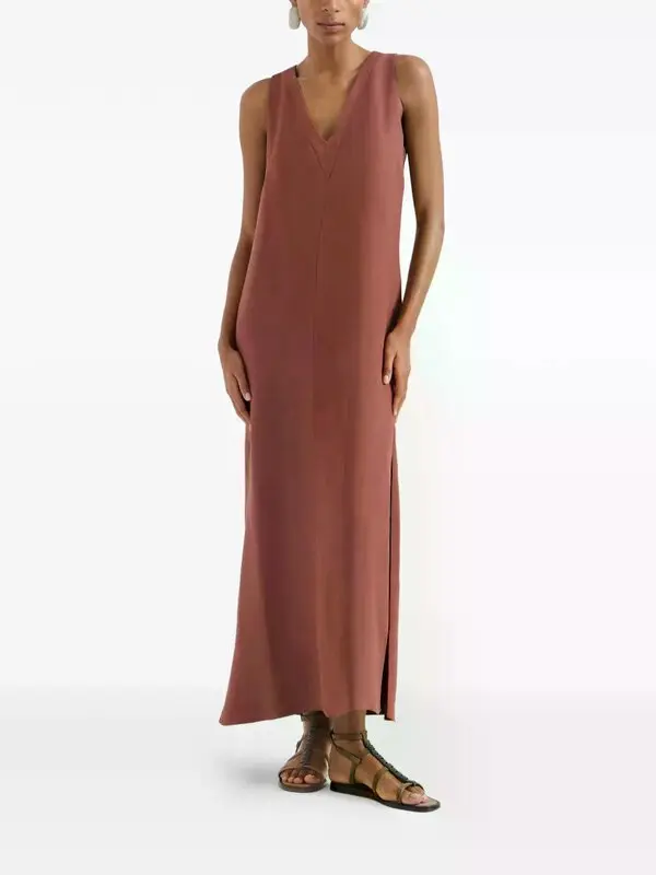 Brunello Cucinelli V-neck Monili-detail Midi Dress - Orange