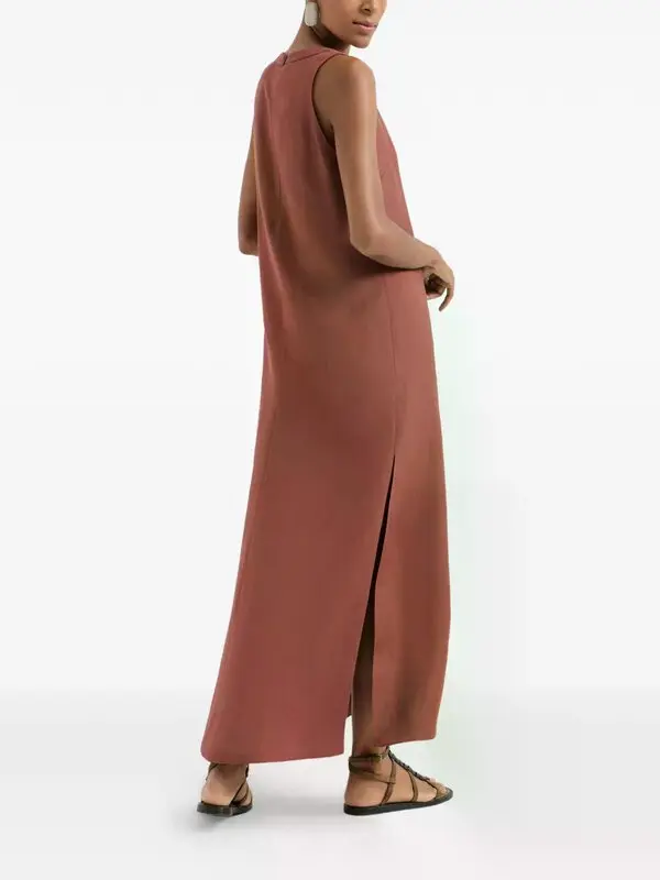 Brunello Cucinelli V-neck Monili-detail Midi Dress - Orange