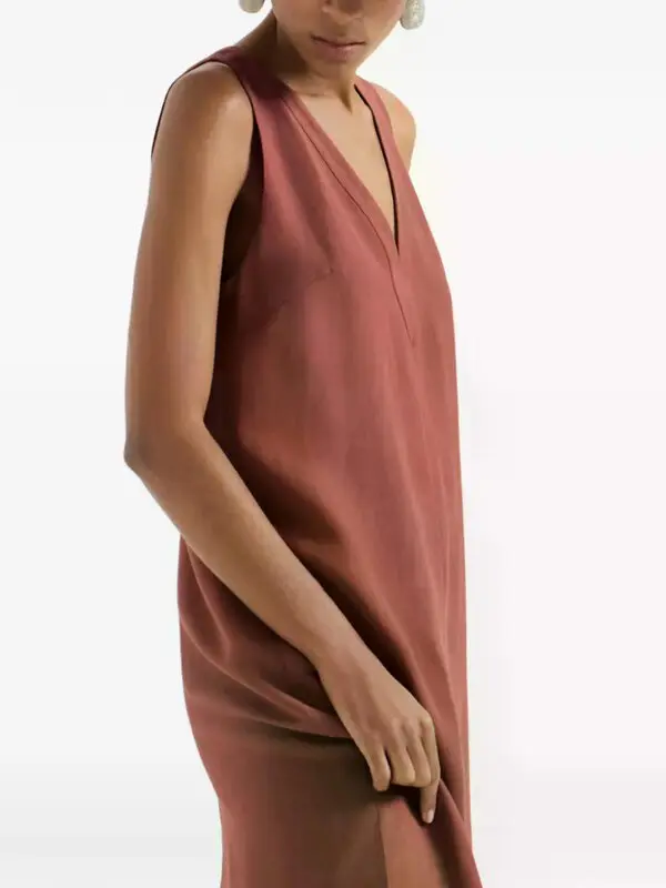 Brunello Cucinelli V-neck Monili-detail Midi Dress - Orange