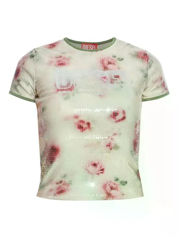 DIESEL® Skinny Fit Sequined Floral Print Top - Neutrals