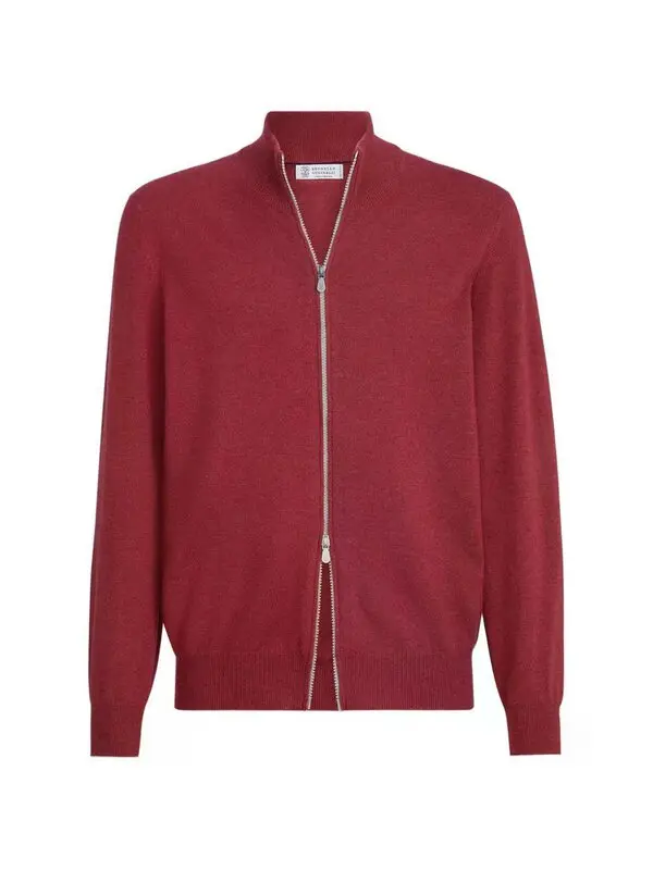 Brunello Cucinelli Cashmere Turtleneck Cardigan - Red