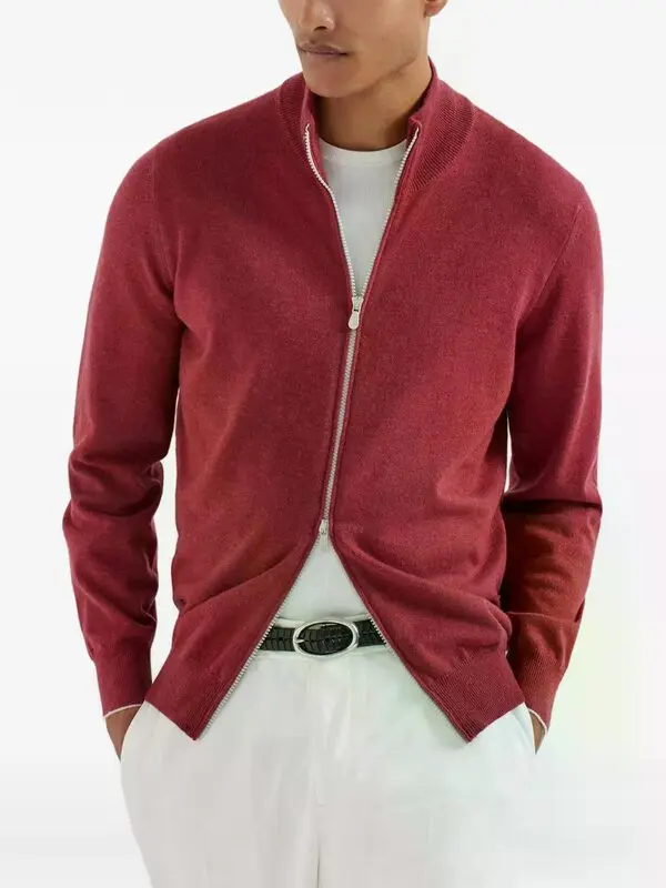 Brunello Cucinelli Cashmere Turtleneck Cardigan - Red