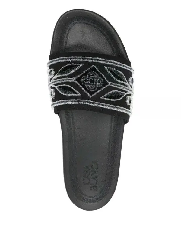 Casablanca Embroidered Slides - Black
