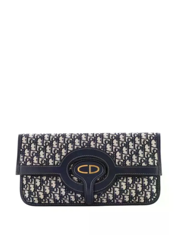 Dior Fold Over Oblique Canvas Clutch Bag - Blue