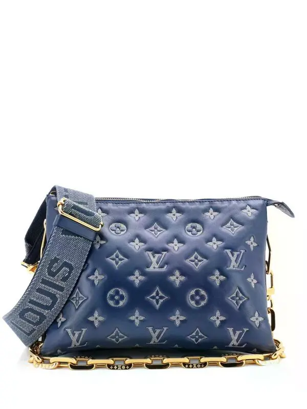 LOUIS VUITTON Coussin Pm Crossbody Bag Denim Printed Monogram Embossed Lambskin - Blue