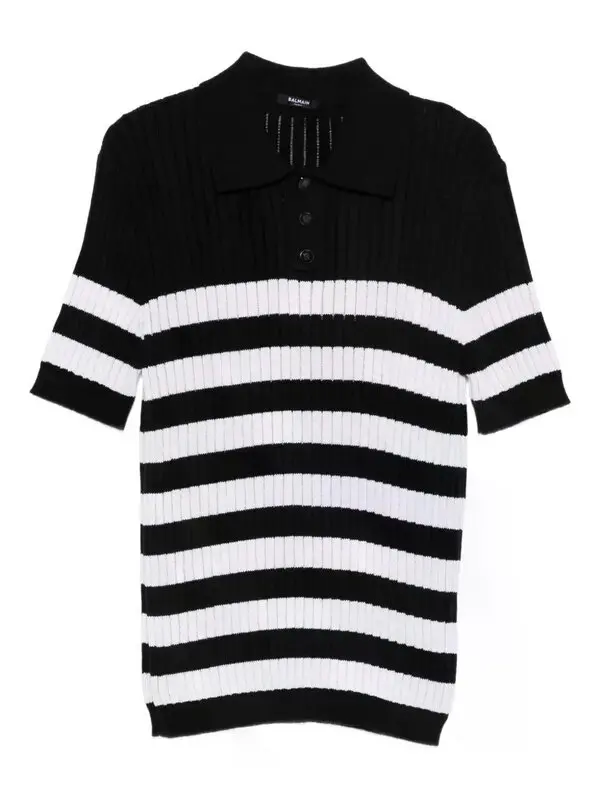 Balmain Striped-pattern Polo Shirt - Black