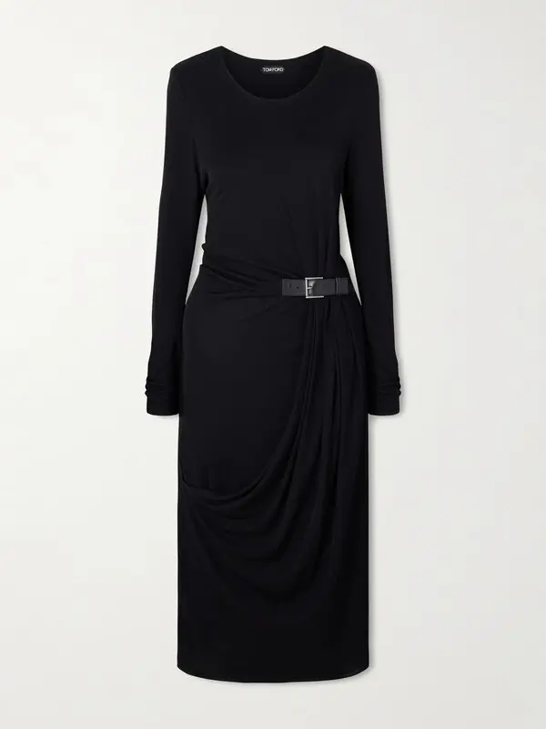 TOM FORD Belted Draped Jersey Midi Dress