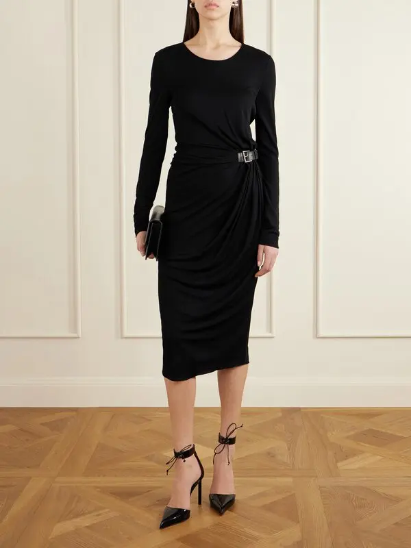 TOM FORD Belted Draped Jersey Midi Dress