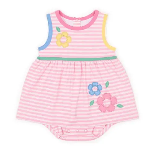 FLORENCE EISEMAN Stripe Knit Romper With Appliqué Flowers - Pink/white