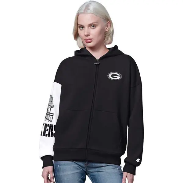 STARTER Green Bay Packers 4th Down Full-zip Hoodie - Black