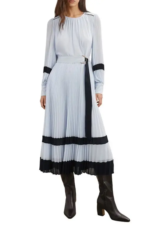 REISS Tori Long Sleeve Pleated Dress