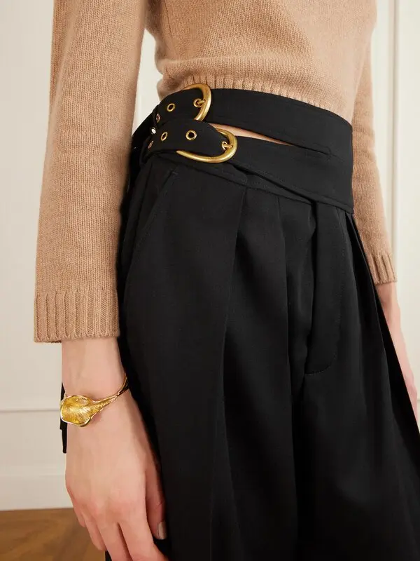 Chloé Buckled Cutout Grain De Poudre Wool Tapered Pants