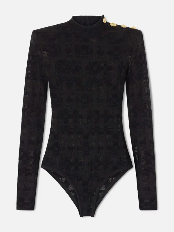 Balmain Embellished Checked Stretch-knit Bodysuit