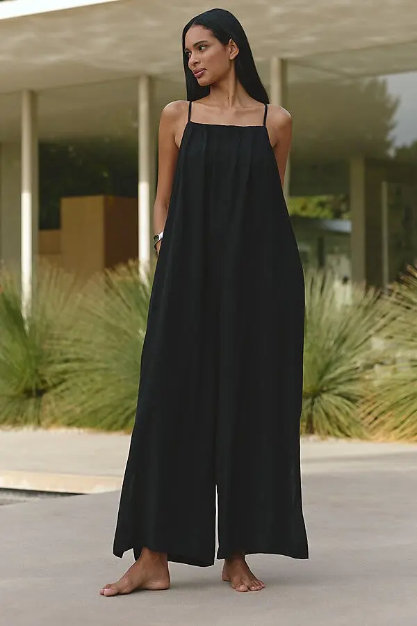 Sanctuary Pleated Wide-leg Beach Jumpsuit - Black