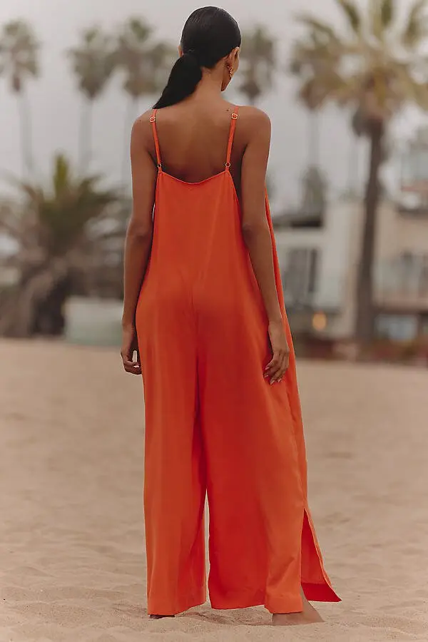 Sanctuary Pleated Wide-leg Beach Jumpsuit - Orange