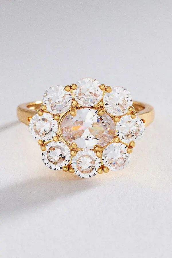 Anthropologie Floral Crystal Ring - Clear