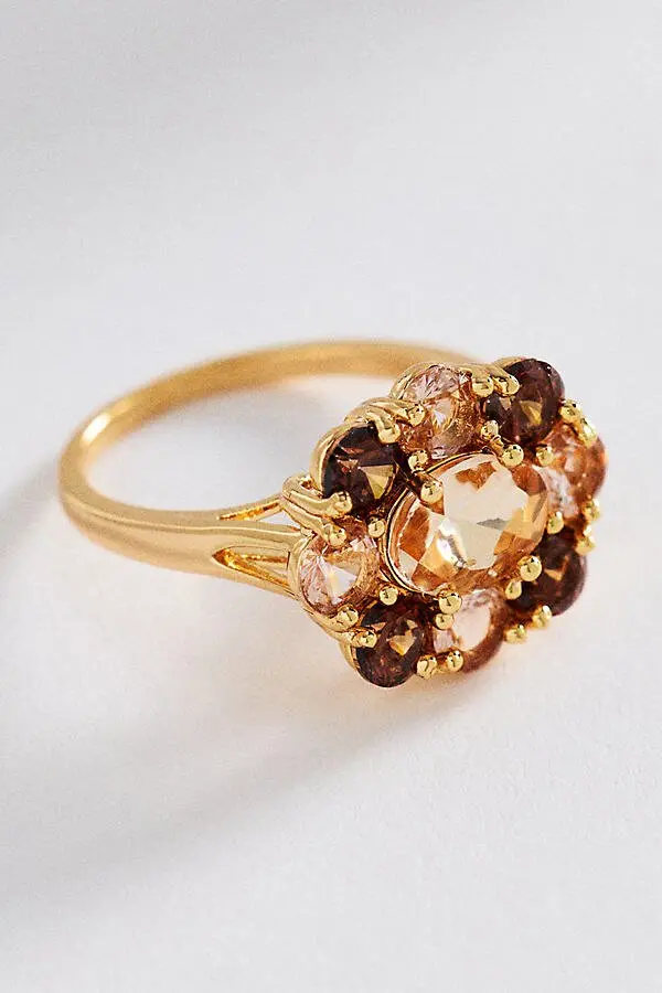 Anthropologie Floral Crystal Ring - Neutral
