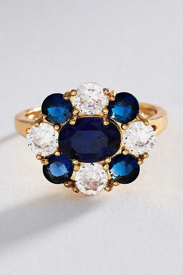 Anthropologie Floral Crystal Ring - Sapphire