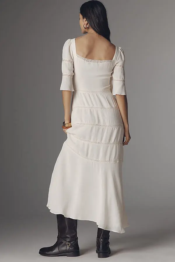 REFORMATION Laverna Smocked Bell-sleeve Midi Dress - Cream