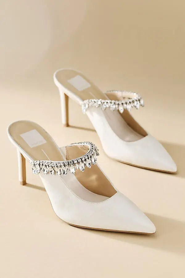 Dolce Vita Keli Crystal Satin Heels - Ivory