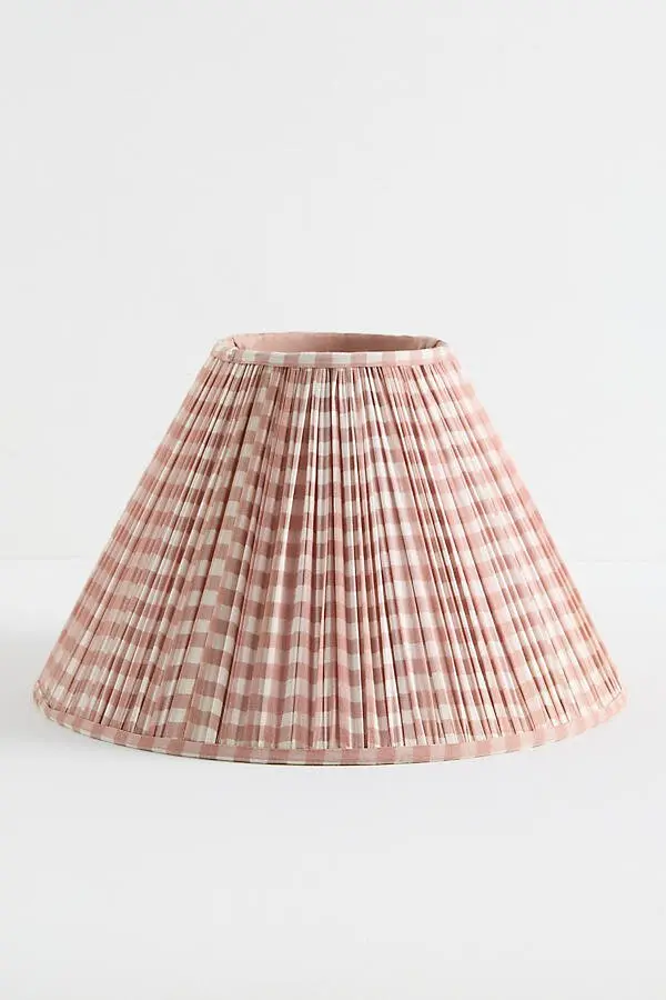 Anthropologie Printed Ruched Empire Lamp Shade - Blush Gingham