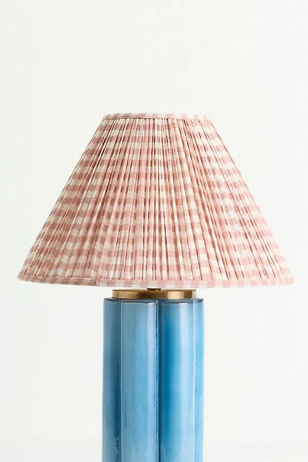 Anthropologie Printed Ruched Empire Lamp Shade - Blush Gingham