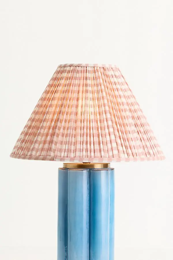 Anthropologie Printed Ruched Empire Lamp Shade - Blush Gingham