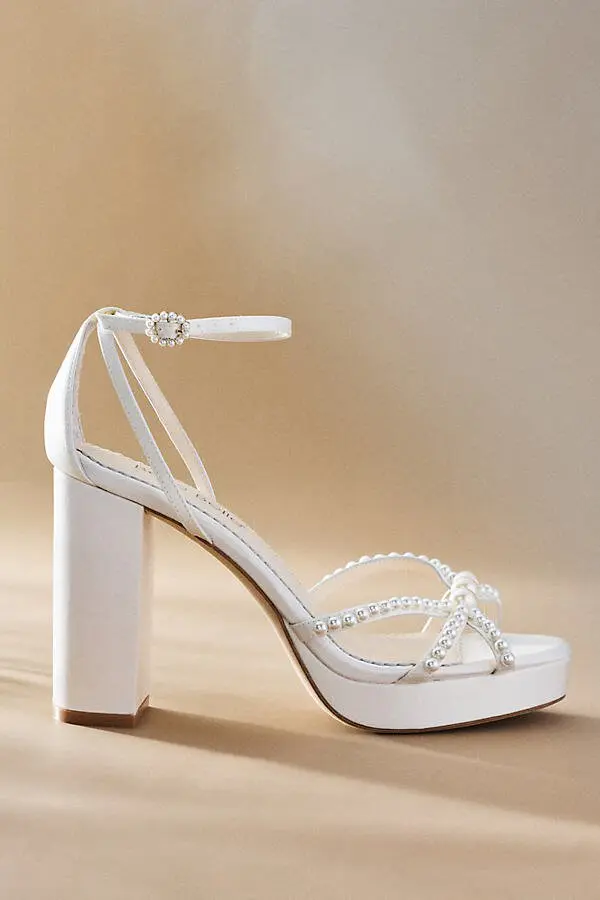 BELLA BELLE Lola Pearl Platform Block Heels - White