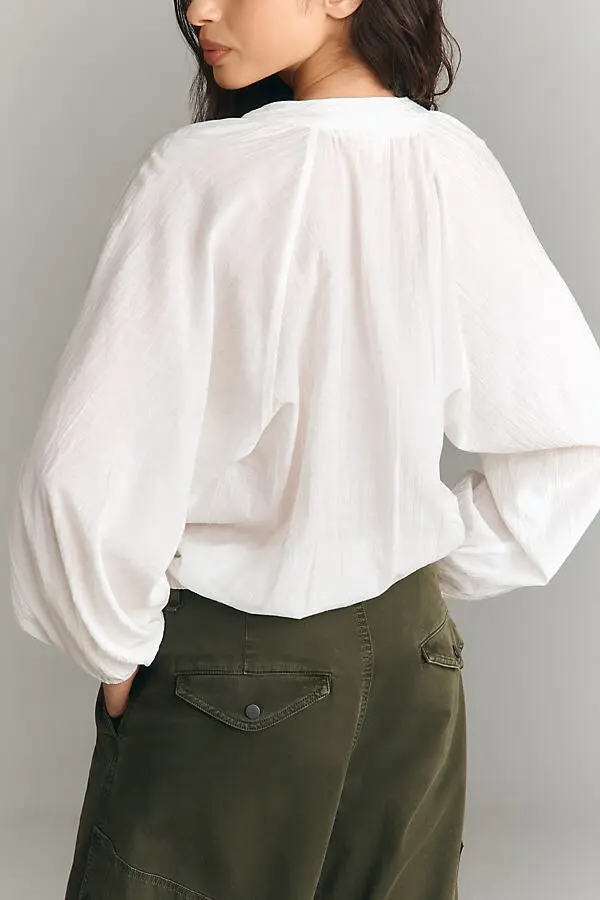 PILCRO Crinkled Buttondown Bubble Top
