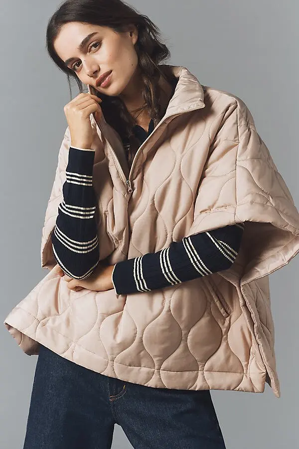 DO EVERYTHING IN LOVE Quilted Puffer Poncho Jacket - Beige