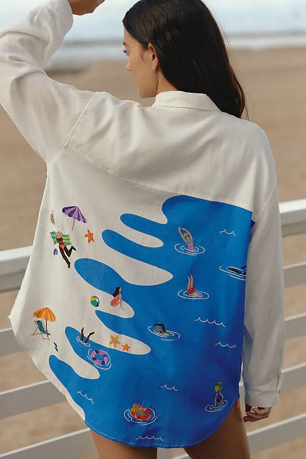 CELANDINE Beach Day Buttondown Surf Shirt