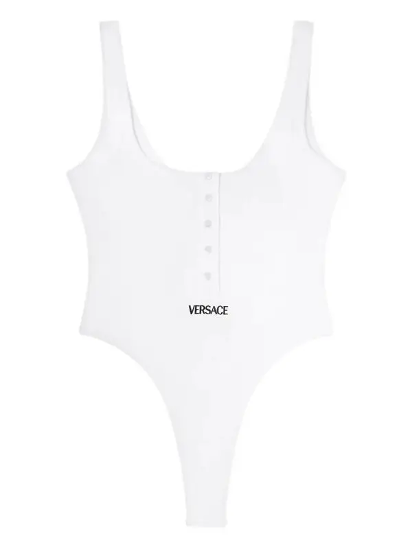 Versace Logo-embroidered Ribbed Bodysuit - White