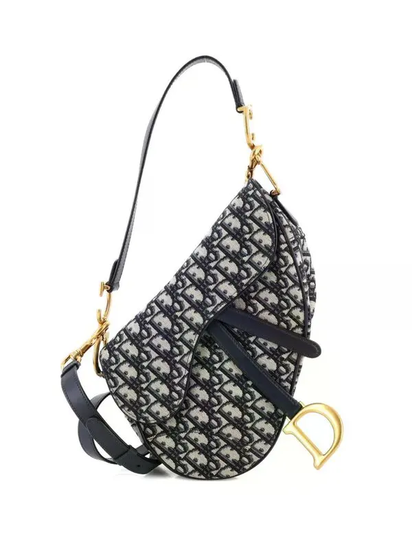 Dior Saddle Handbag With Oblique Canvas And Shoulder Strap