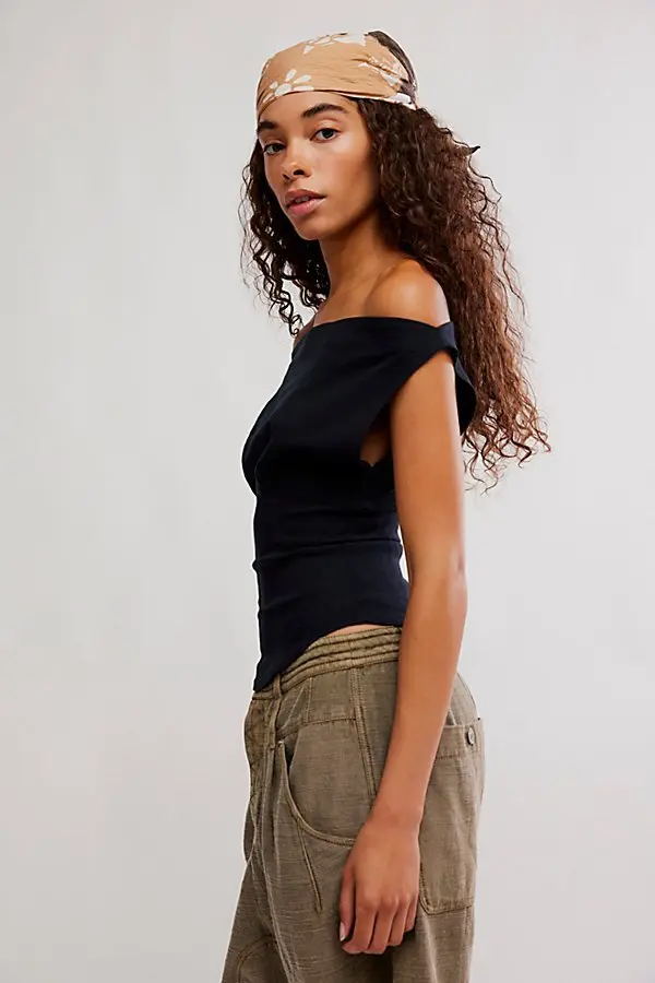 Free People Harper Off-shoulder Knit Top - Black
