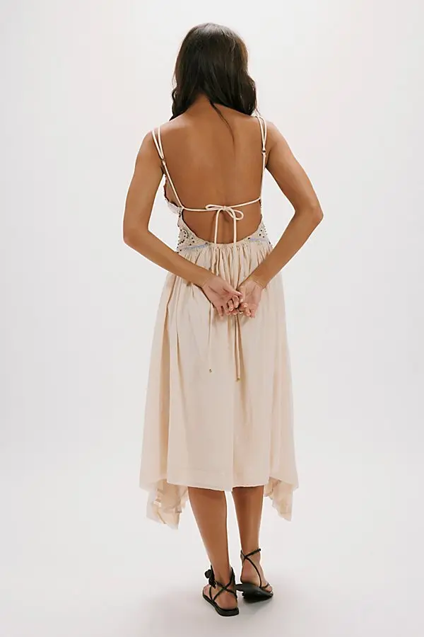 Free People Embroidered V-neck Midi Dress - Blush Combo