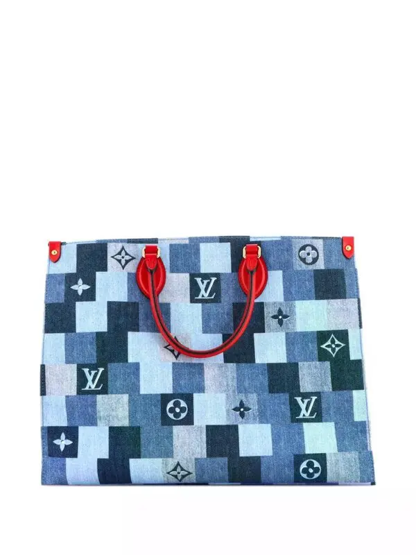 LOUIS VUITTON Onthego Damier And Monogram Patchwork Denim Gm Tote Bag