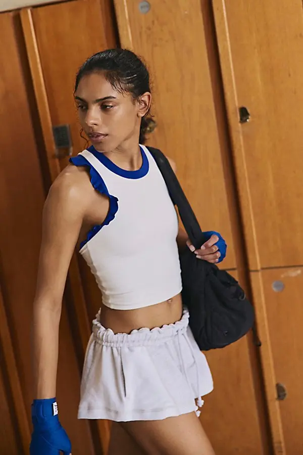 Free People Ruffled Racerback Cami - White Combo