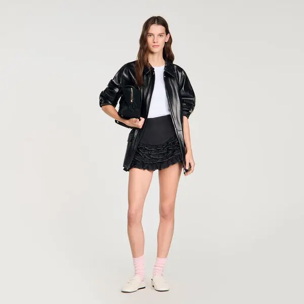 Sandro Ruffled Skort With Topstitching
