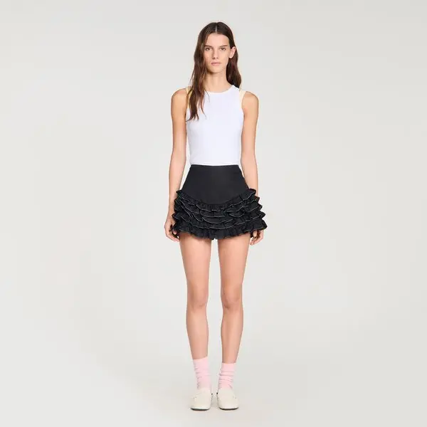 Sandro Ruffled Skort With Topstitching