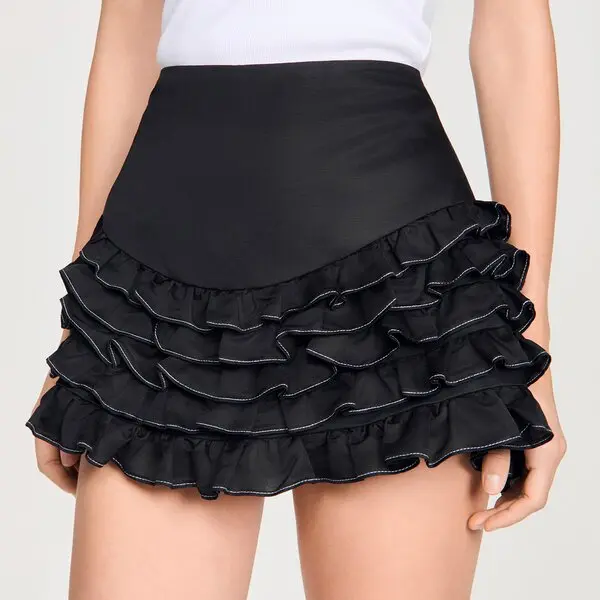 Sandro Ruffled Skort With Topstitching