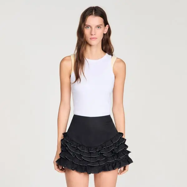 Sandro Ruffled Skort With Topstitching