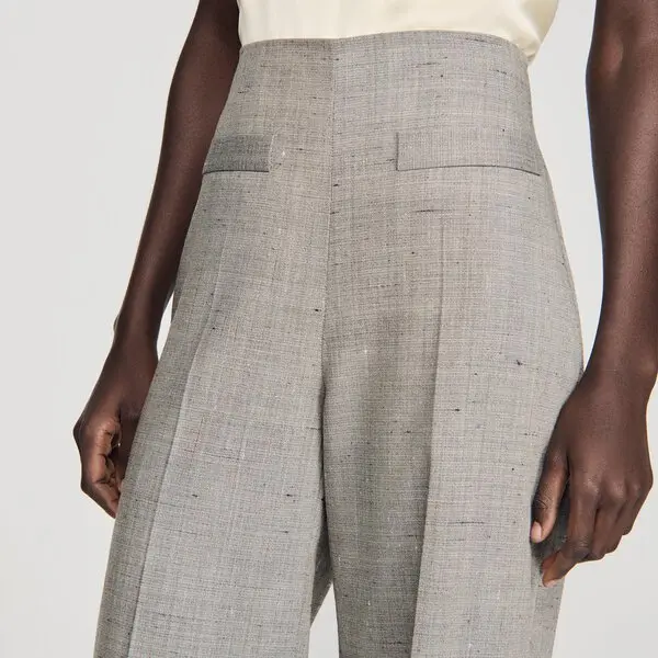Sandro Wide-leg Checked Wool Trousers - Greige