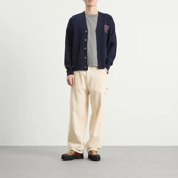 Drole De Monsieur Rose Slogan Merino Wool Cardigan - Navy